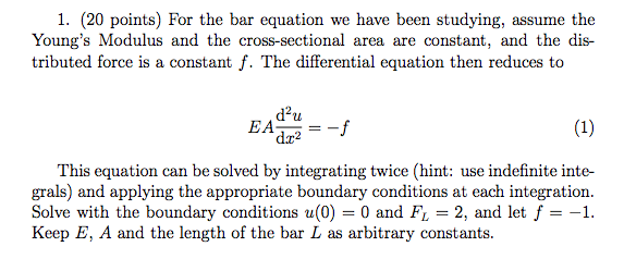 Solved 1. For the bar equation we have been studying, assume | Chegg.com