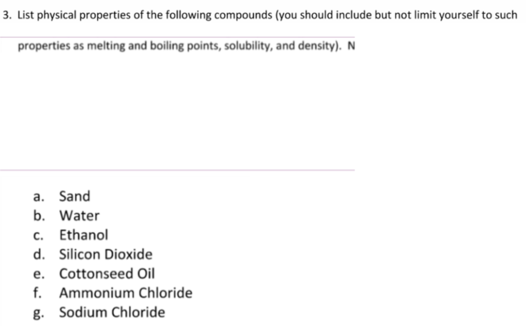 Physical Properties List