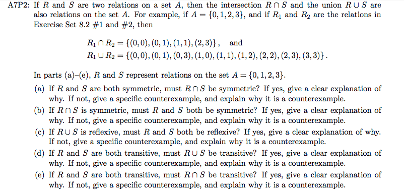 Solved If R and S are two relations on a set A, then the | Chegg.com
