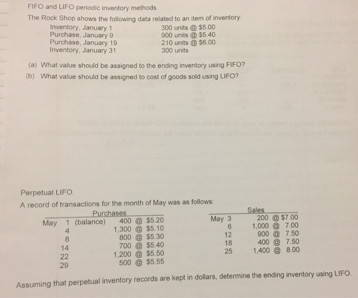 Solved FIFO and LIFO periodic inventory methods The Rock | Chegg.com