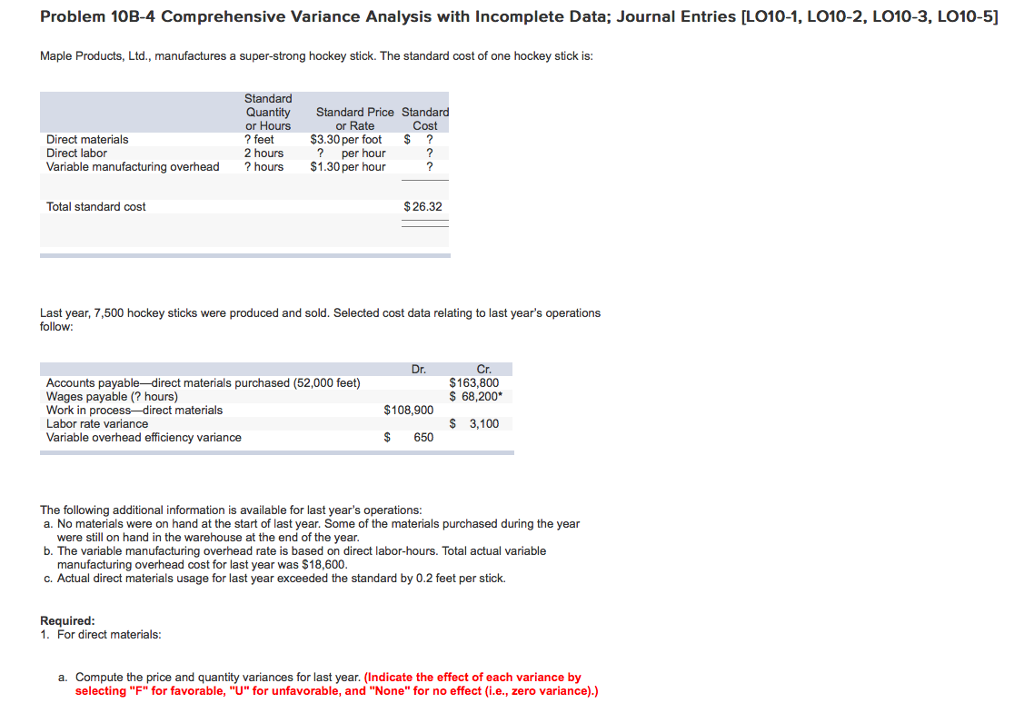 Solved Problem 10B-4 Comprehensive variance Analysis with | Chegg.com