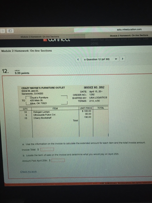 Solved Use the information on the invoice to calculate the | Chegg.com