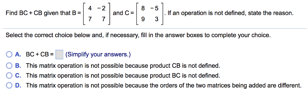 Solved 4-2 8-5 Find BC + CB given that B- and C- If an | Chegg.com