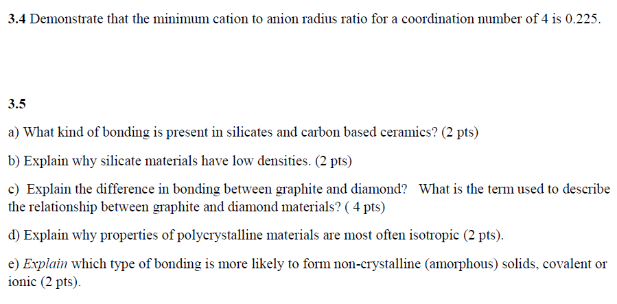 Solved 3 4 Demonstrate That The Minimum Cation To Anion