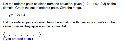 Solved List the ordered pairs obtained from the equation, | Chegg.com