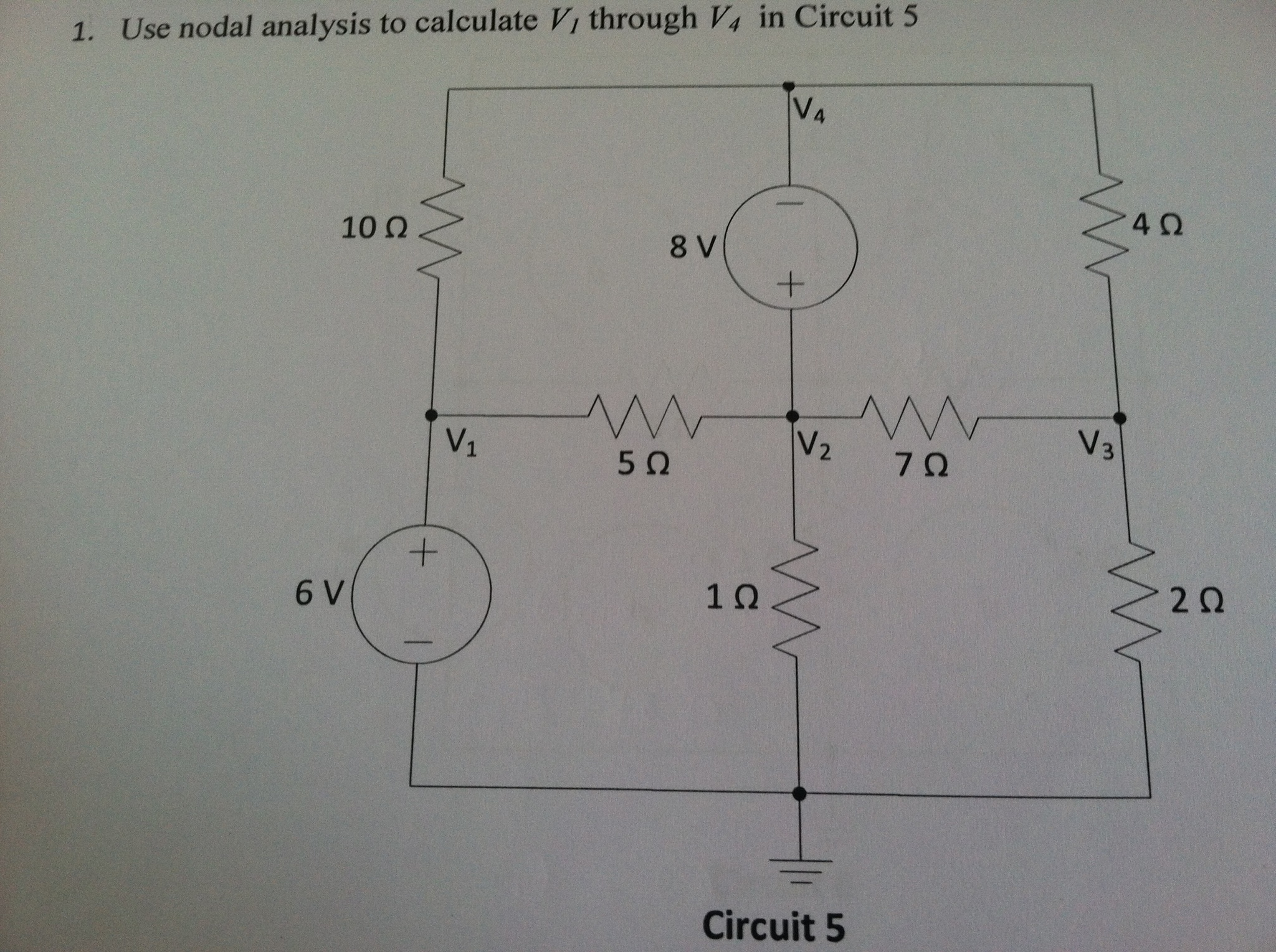 Solved: Use Nodal Analysis To Calculate V1 Through V4 In C... | Chegg.com