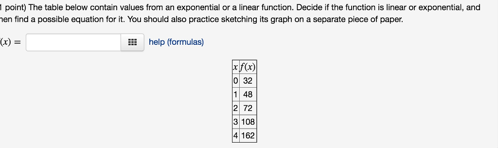 Solved 1 point) The table below contain values from an | Chegg.com