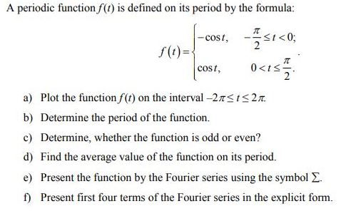 Solved A periodic function f() is defined on its period by | Chegg.com