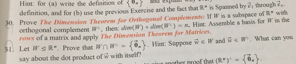 Solved Prove The Dimension Theorem for orthogonal | Chegg.com