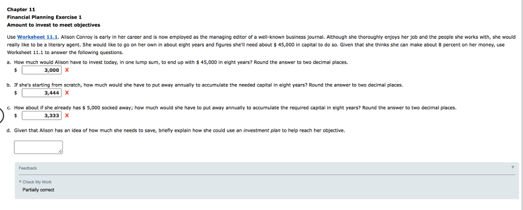 Chapter 11 Financial Planning Exercise 1 Amount to | Chegg.com