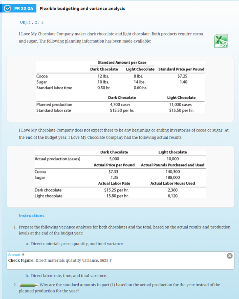 Solved ⓥ PR 22-2A Flexible budgeting and variance analysis | Chegg.com