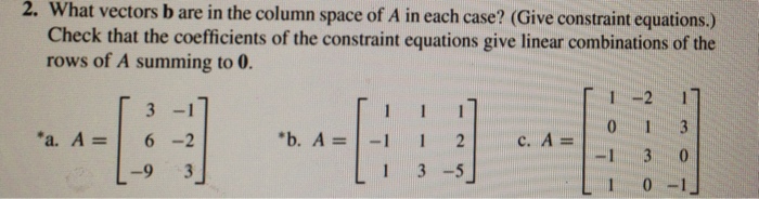 Solved 2. What vectors b are in the column space of A in | Chegg.com