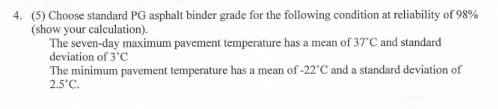 Solved Choose standard PG asphalt binder grade for the | Chegg.com