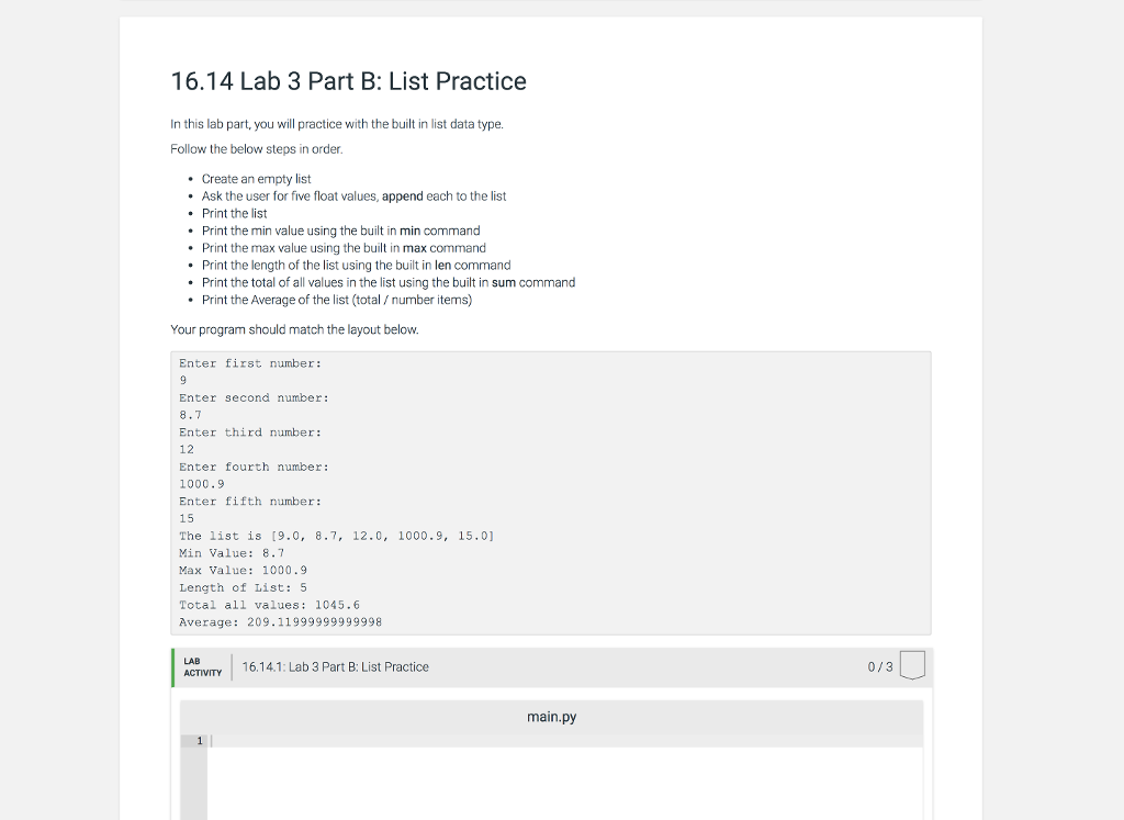 Solved 16.14 Lab 3 Part B: List Practice In this lab part, | Chegg.com