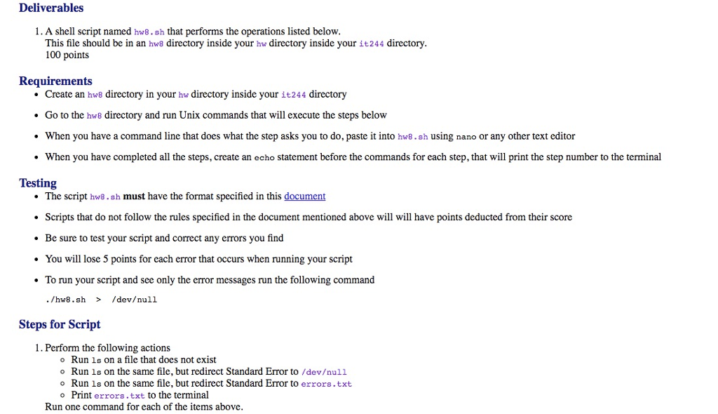 Solved Deliverables 1. A shell script named hw8. sh that | Chegg.com