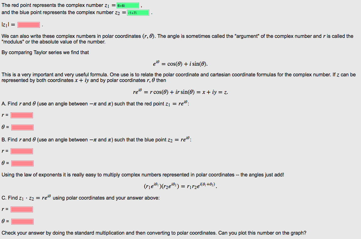 Solved The red point represents the complex number z_1 = | Chegg.com