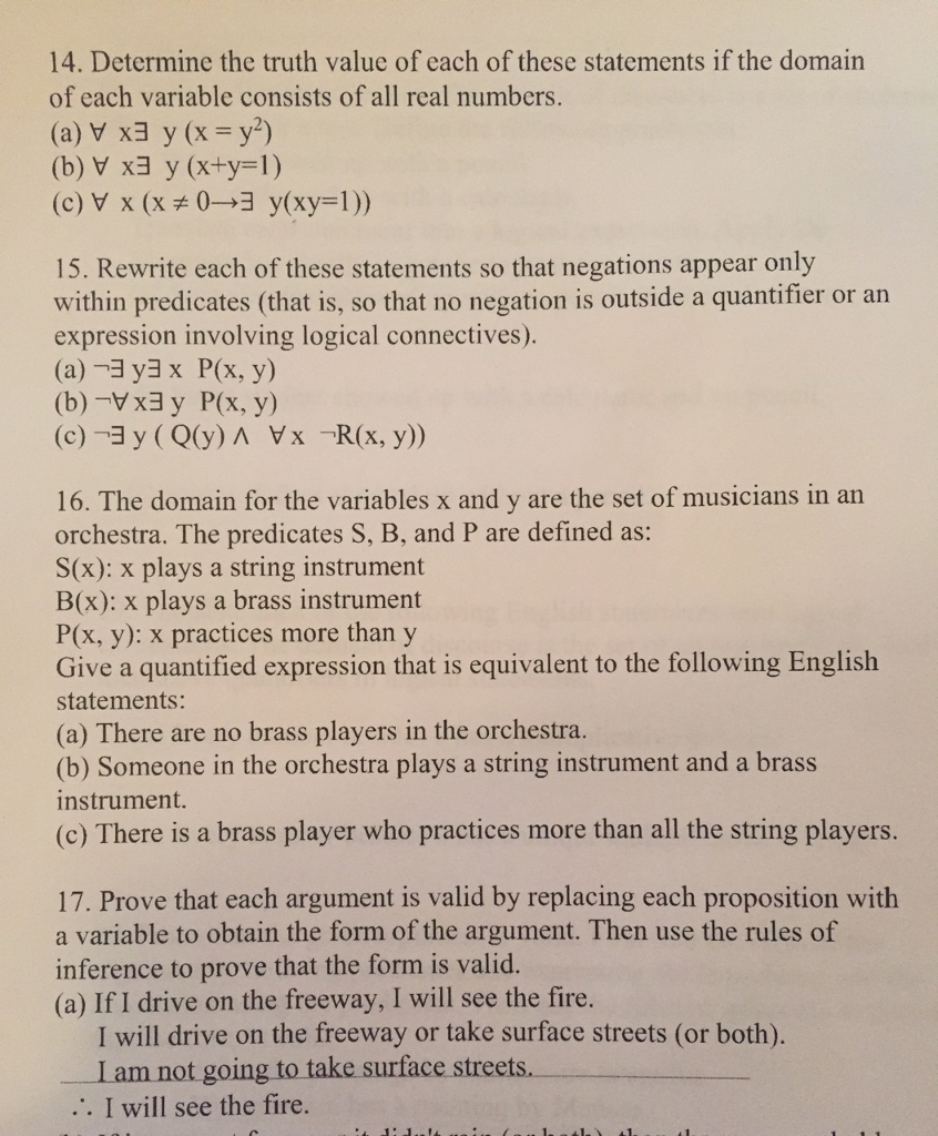 Solved 14. Determine the truth value of each of these | Chegg.com
