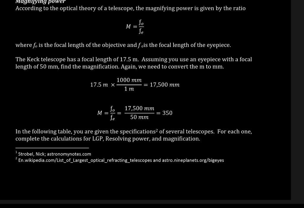 Solved Powers of a Telescope Worksheet In this worksheet, | Chegg.com