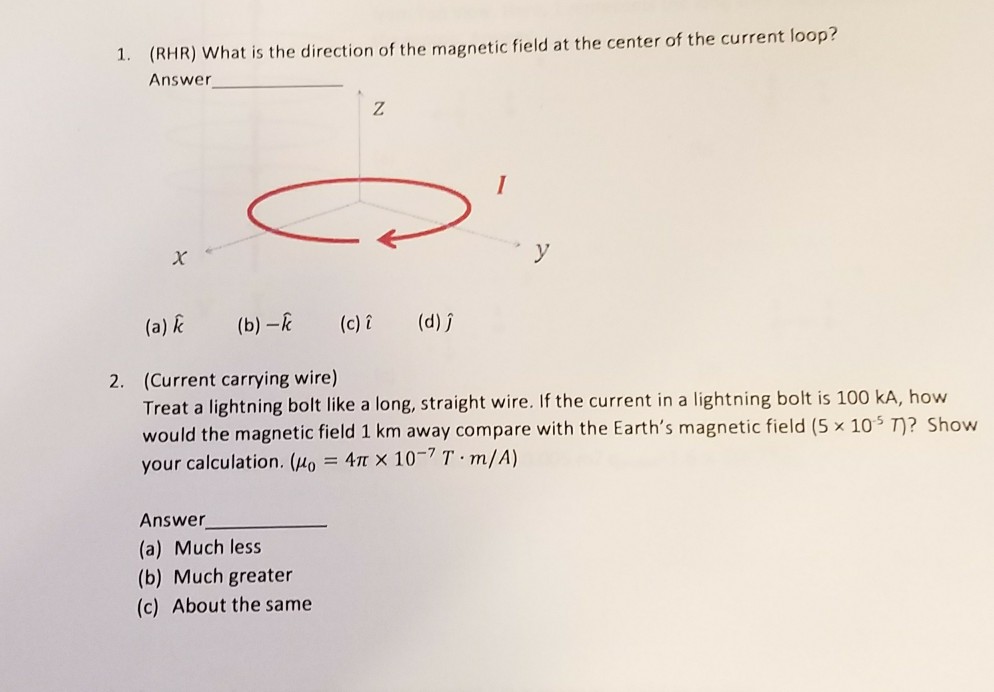 Solved (RHR) What is the direction of the magnetic field at | Chegg.com
