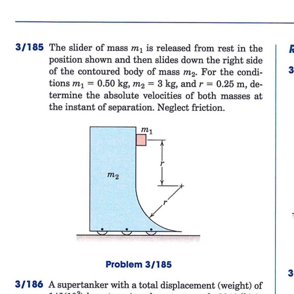 Solved 3/185 The slider of mass mi is released from rest in | Chegg.com