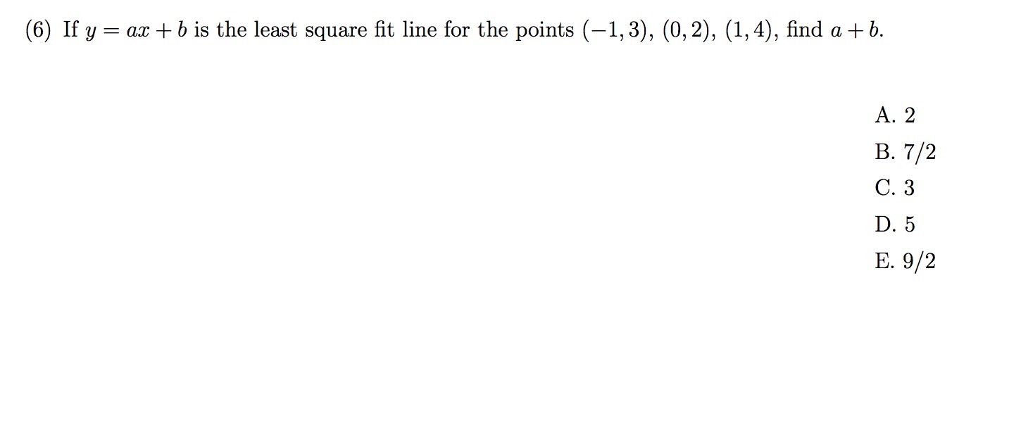 Solved If y = ax + b is the least square fit line for the | Chegg.com