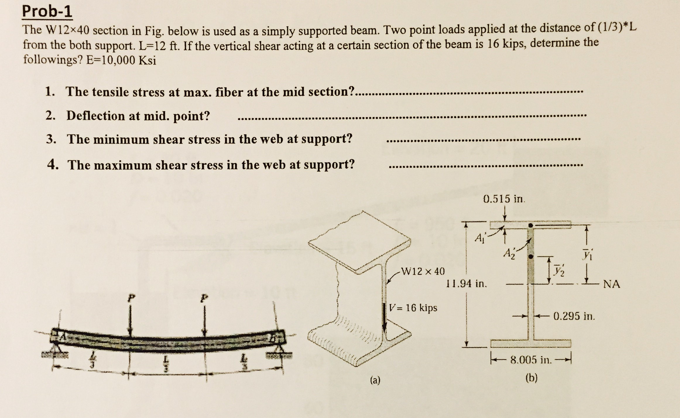 Solved The W 12x40 section in Fig. below is used as a simply | Chegg.com