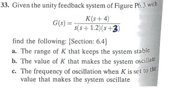 Solved Given the unity feedback system of Figure P6.3 with | Chegg.com