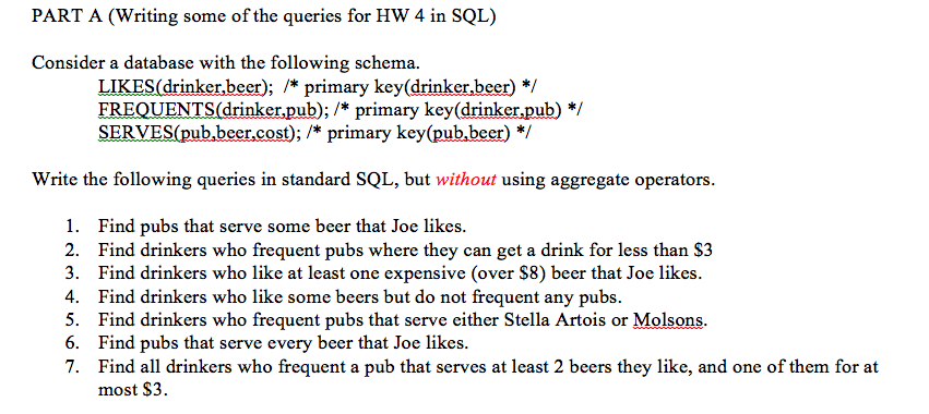 Solved PART A (Writing some of the queries for HW 4 in SQL) | Chegg.com