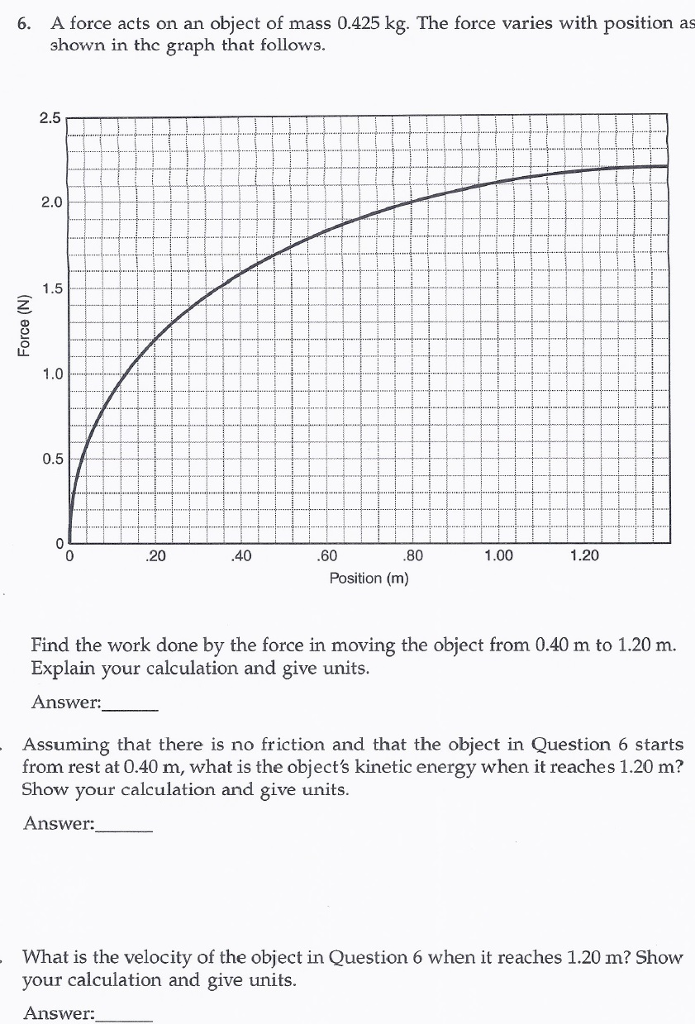 Solved A Force Acts On An Object Of Mass 0 425 Kg The Force