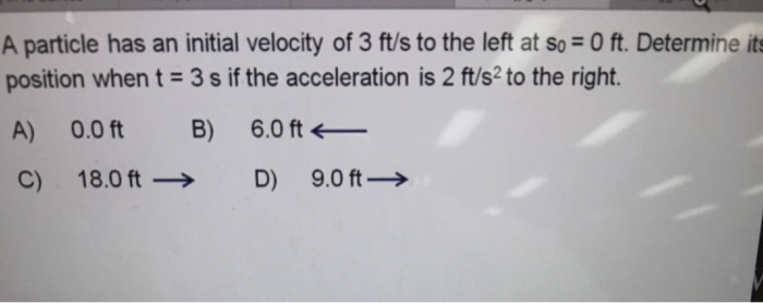 Solved A particle has an initial velocity of 3 ft/s to the | Chegg.com