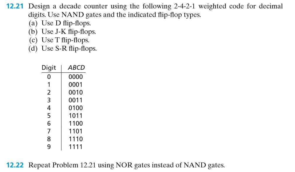 Solved Design a decade counter using the following 2-4-2-1 | Chegg.com
