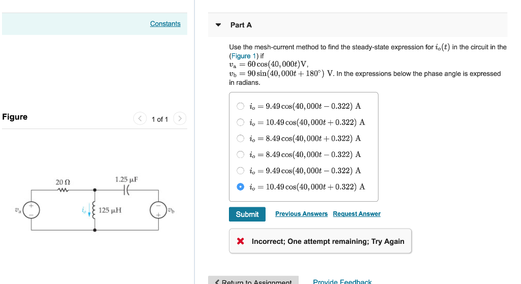 Solved Constants Part A Use the mesh-current method to find | Chegg.com