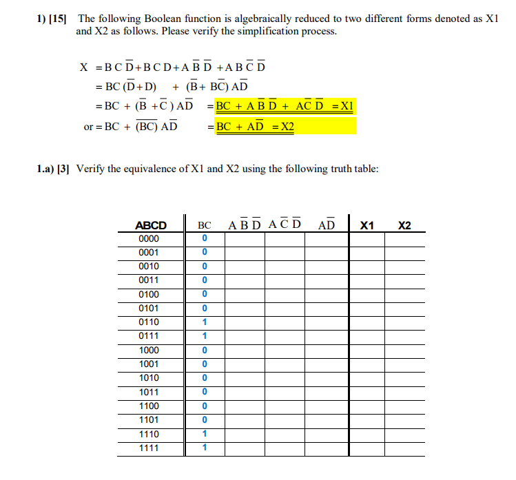 Solved 1) 1151 The following Boolean function is | Chegg.com