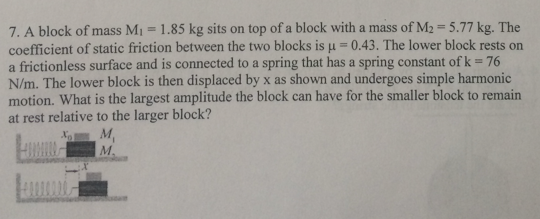 Solved A block of mass M_1 = 1.85 kg sits on top of a block | Chegg.com