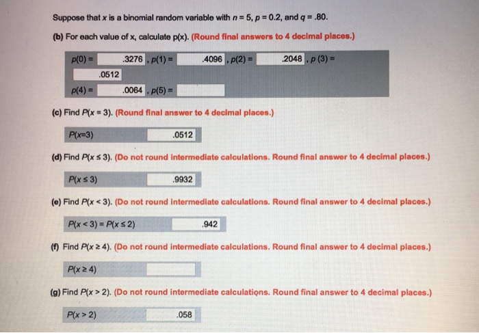 Solved Suppose that x is a binomial random variable with n = | Chegg.com