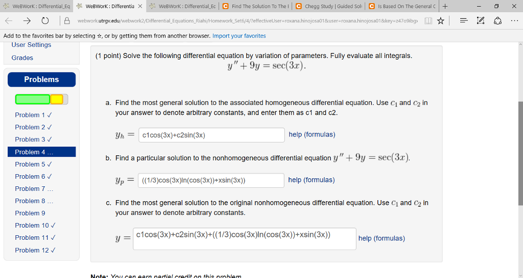 Solved WeBWork Differential Eq K: Differentia X weBwork: | Chegg.com