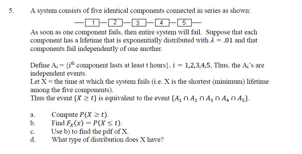 Solved A system consists of five identical components | Chegg.com