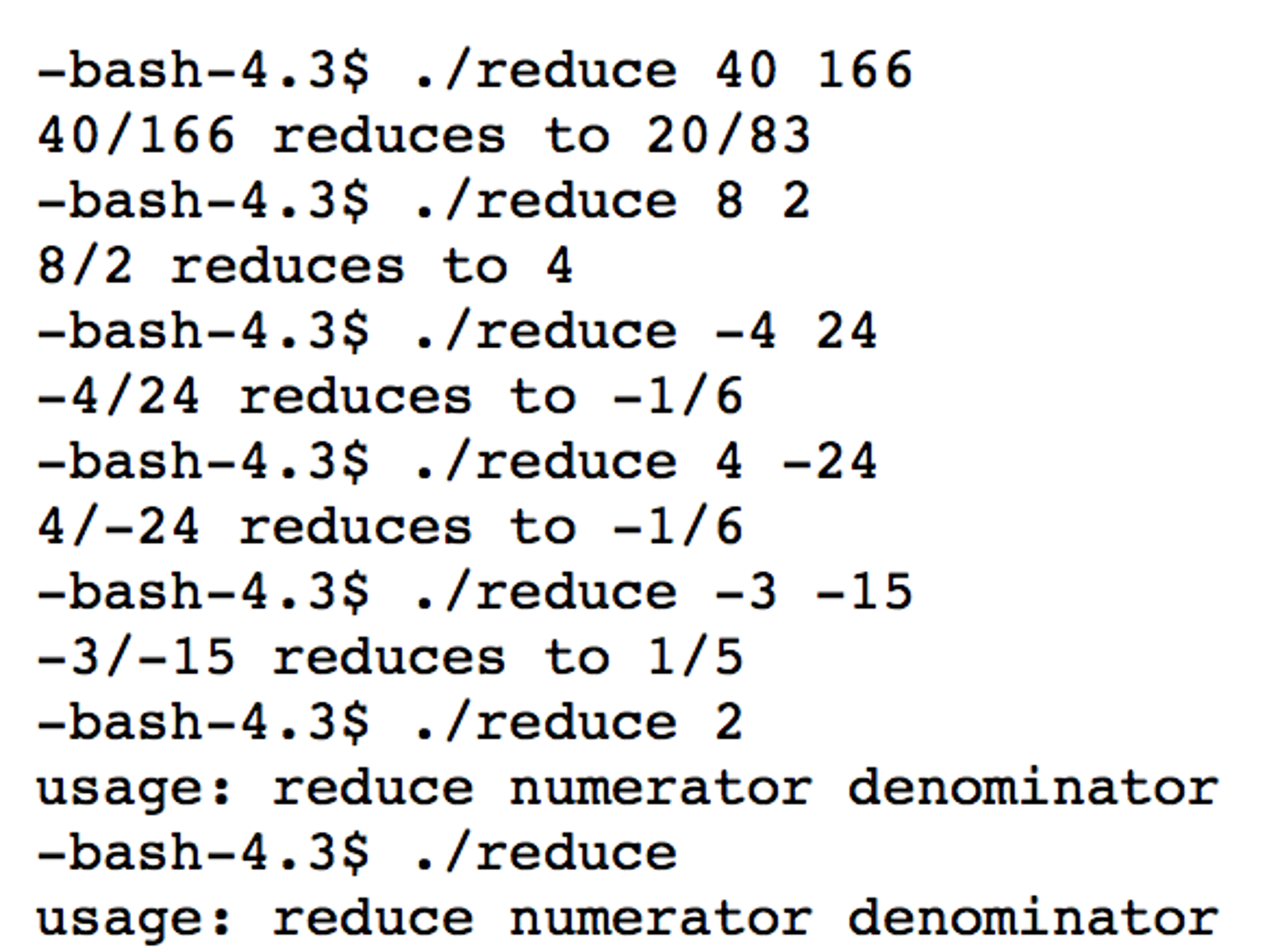 Write a program named reduce.cpp to reduce a | Chegg.com