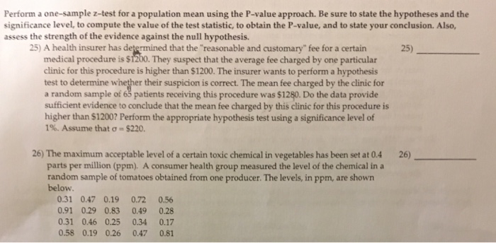 Solved Perform a one-sample z-test for a population mean | Chegg.com