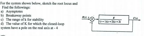 Solved For the system shown below, sketch the root locus and | Chegg.com