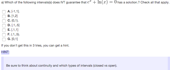 Solved Which Of The Following Intervals S Does Ivt