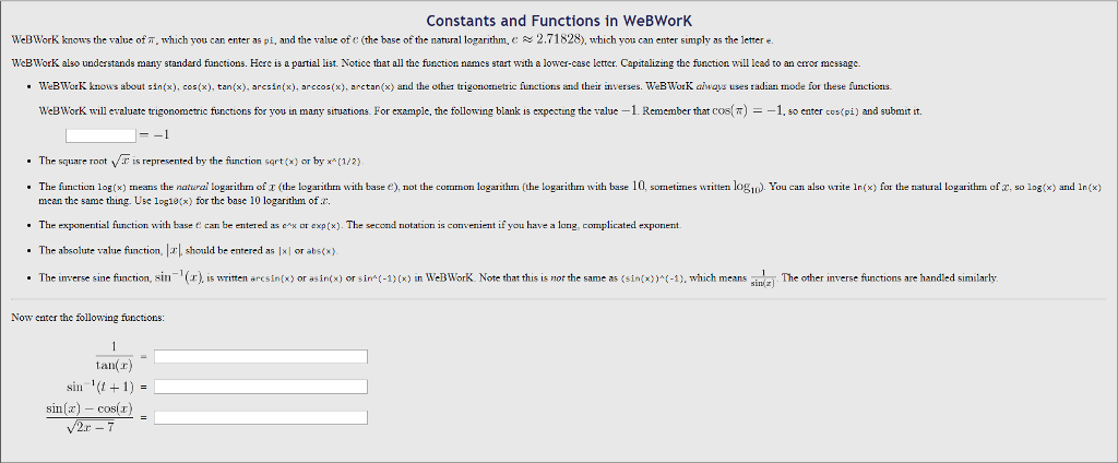 Solved Constants and Functions in WeBWorK WeBWork knows the | Chegg.com