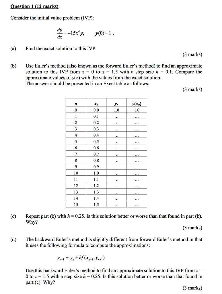 Solved uestion 1 (12 marks) Consider the initial value | Chegg.com