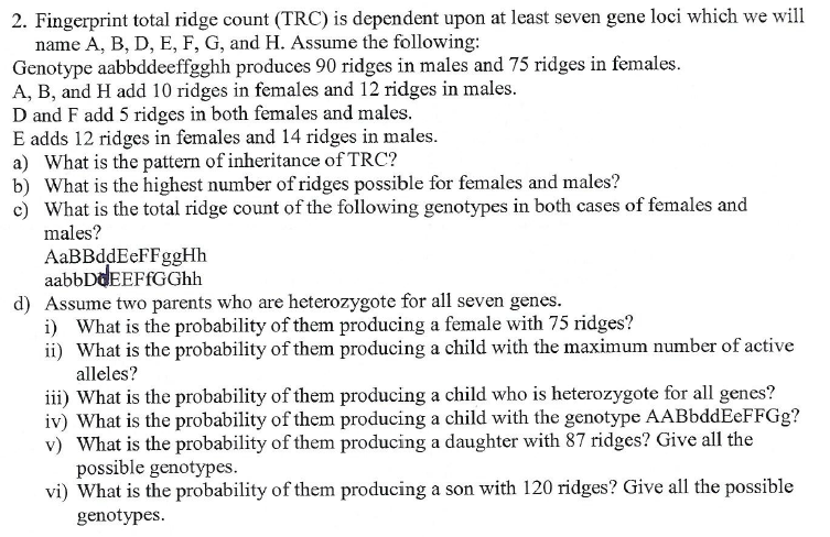 2. Fingerprint total ridge count (TRC) is dependent | Chegg.com