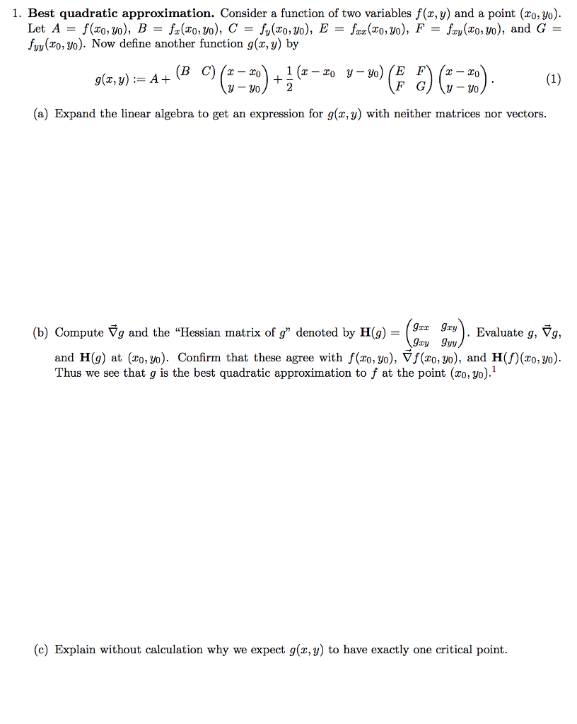 Solved Best quadratic approximation. Consider a function of | Chegg.com