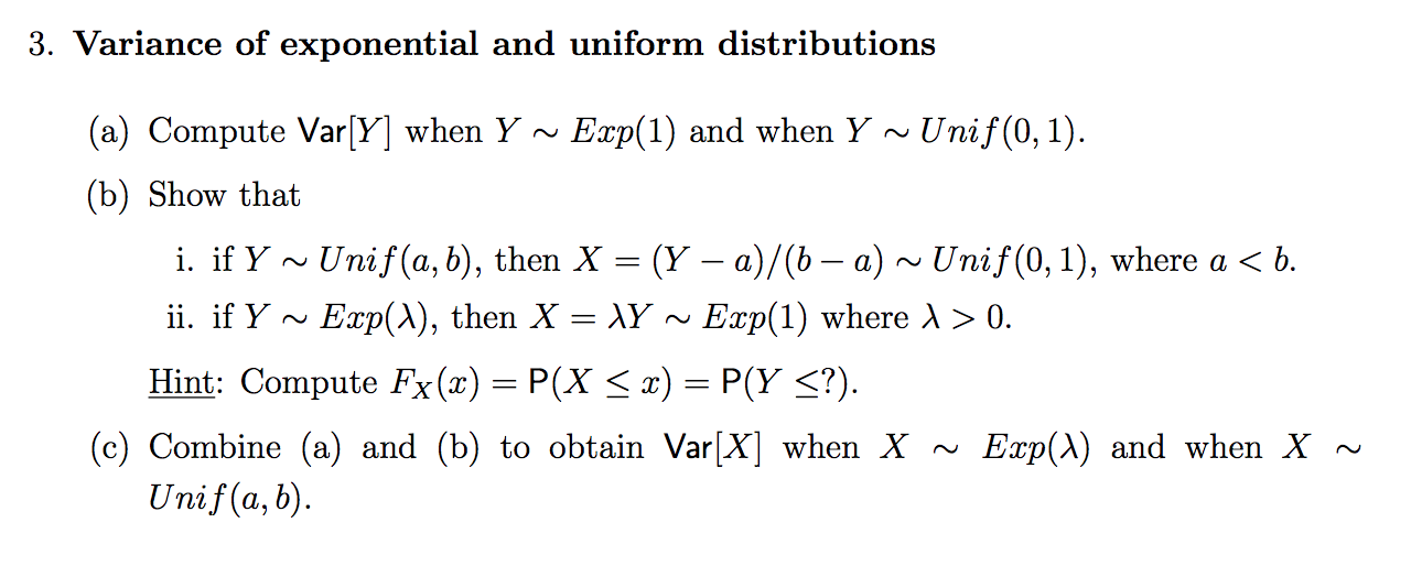 Variance of exponential and uniform distributions | Chegg.com