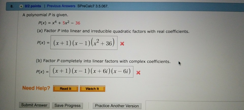 Solved 8. O 0/2 points |I Previous Answers SPreCalc7 3.5.067 | Chegg.com