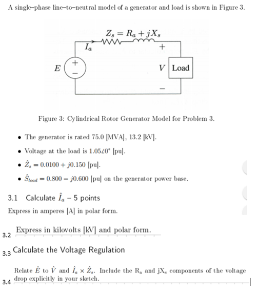 Solved A single-phase line-to-neutral model of a generator | Chegg.com