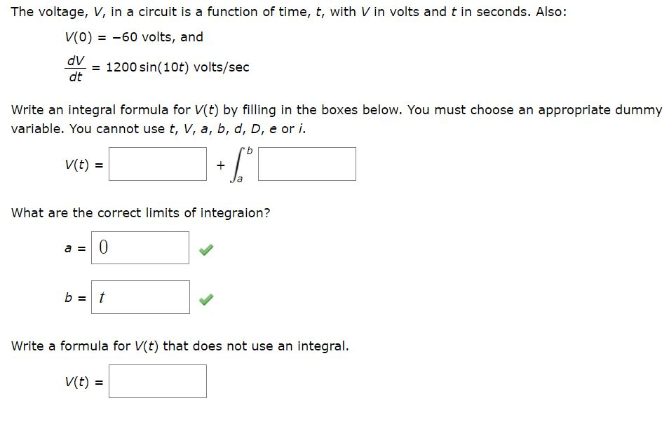 Solved The voltage, V, in a circuit is a function of time, | Chegg.com