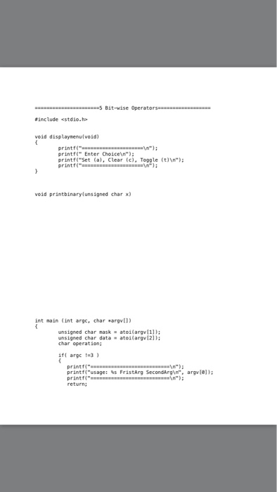 Solved include «stdio.h void displaymenu(void) printf(" | Chegg.com